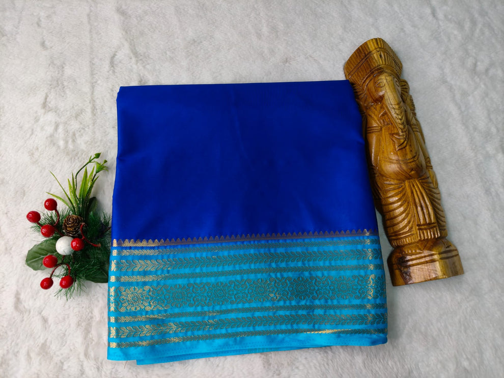 Blue & Sky Blue Semi Mysore Silk Saree-SS-69 – Radha By Rapid Rashmi