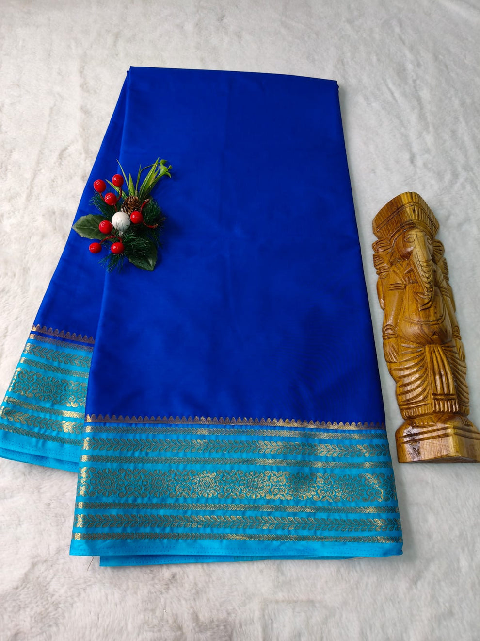 Blue & Sky Blue Semi Mysore Silk Saree-SS-69 – Radha By Rapid Rashmi