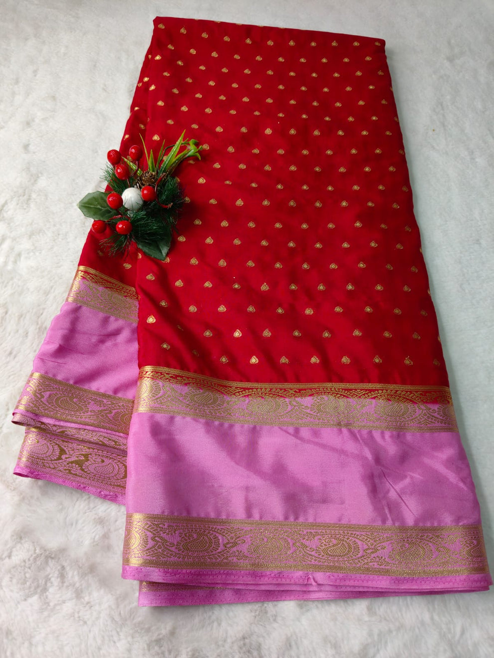 Red & Baby Pink Semi Mysore Silk Saree SS-70 – Radha By Rapid Rashmi