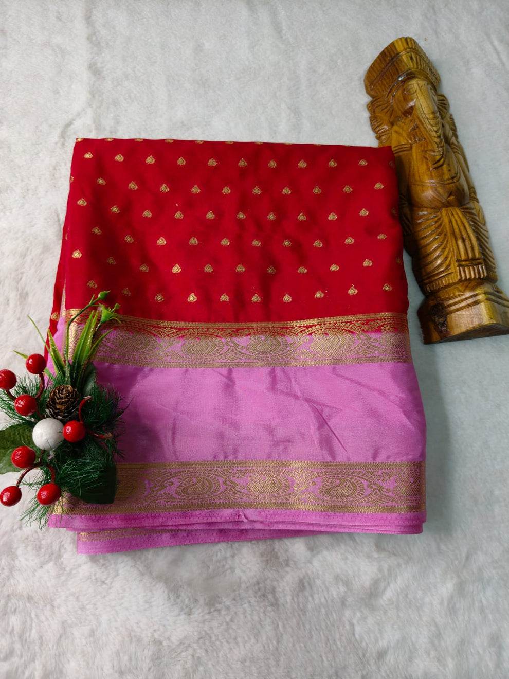 Red & Baby Pink Semi Mysore Silk Saree SS-70 – Radha By Rapid Rashmi