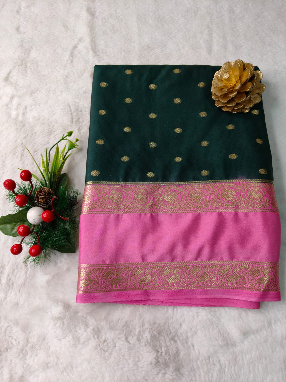 Green & Baby Pink Premium Semi Mysore Silk Saree-SS-74 – Radha By Rapid ...