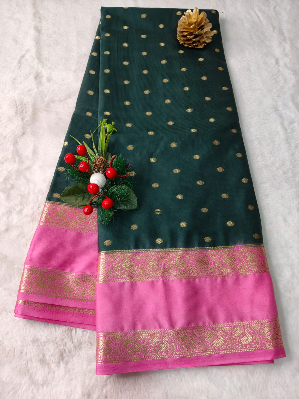 Green & Baby Pink Premium Semi Mysore Silk Saree-SS-74 – Radha By Rapid ...
