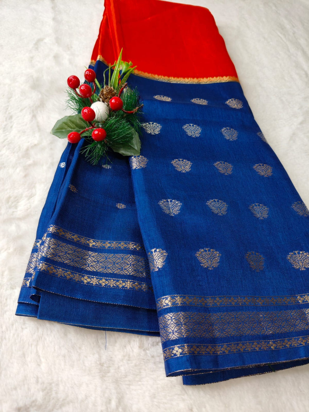 Orange Premium Crepe Silk Saree with Blue Accents -SS-79 – Radha By ...