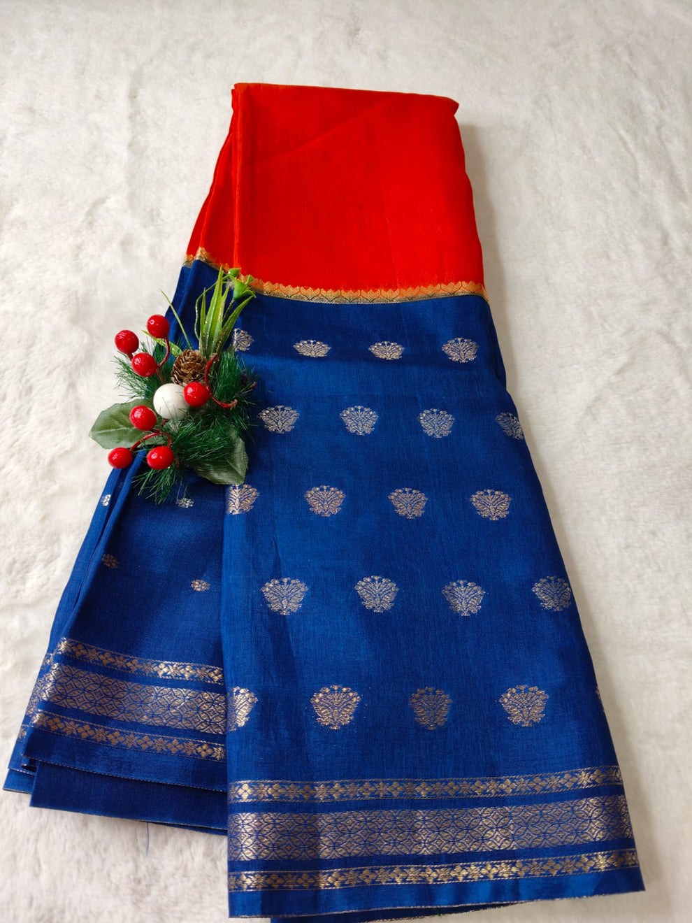 Orange Premium Crepe Silk Saree with Blue Accents -SS-79 – Radha By ...