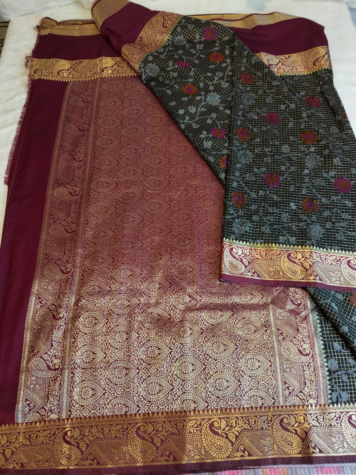 Elegant Semi Silk Checked Saree with Rich Zari Border SS-36 – Radha By ...